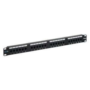 icc cat6 patch panel, ul listed & poe++ rated gigabit applications, rackmount 24 port 1u 19-inch network patch panel with rear 110 idc terminal blocks for gigabit network switch, black