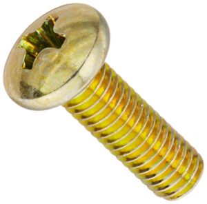 small parts 1110mppy steel pan head machine screw, yellow zinc plated, meets asme b18.6.3, #2 phillips drive, #10-32 thread size, 5/8" length, fully threaded, import (pack of 100)