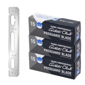 feather artist club proguard razor blades - (3 pack of 15) - single straight edge razor blades with guard refills for shaving - for men & barbers