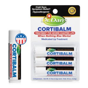 dr. dan's cortibalm -3 pack -for dry cracked lips - healing lip balm for severely chapped lips- designed for men, women and children