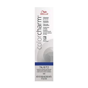 wella colorcharm permanent gel haircolor, with long lasting gelfus technology, for gray coverage, 7a medium smokey ash blonde, 2 oz