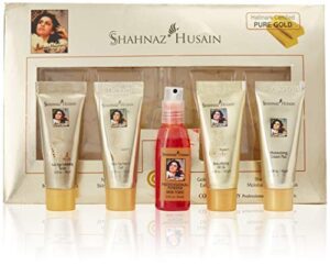 shahnaz husain 24 carat gold skin radiance timeless youth kit with exfoliating scrub, radiance gel, moisturizing cream, and mask (4 x 10 gm)