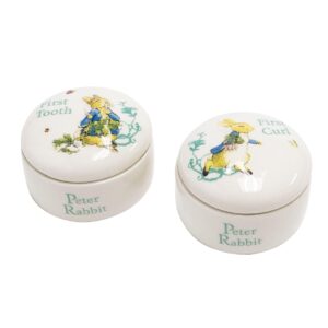 enesco beatrix potter peter rabbit tooth and curl boxes baby nursery keepsake set, 1.26 inch, white (a25866)