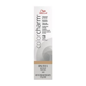 wella colorcharm permanent gel haircolor, with long lasting gelfus technology, for gray coverage, 8n light blonde, 2 oz