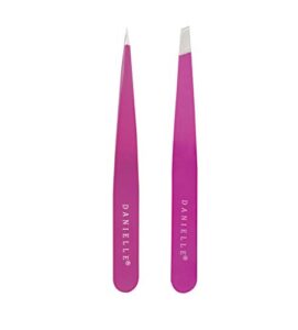 danielle creations soft touch slant and point stainless steel tweezers, pink