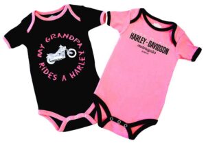 harley-davidson baby girls' grandpa rides a harley creeper 2-pk 1103054 (9/12m) pink