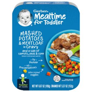 gerber mealtime for toddler mashed potatoes with meatloaf & gravy & side of carrots, peas & corn, 6.67 ounce