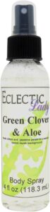 green clover and aloe body spray, 4 ounces, body mist for women with clean, light & gentle fragrance, long lasting perfume with comforting scent for men & women, cologne with soft, subtle aroma for