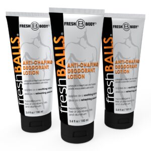 fresh balls lotion (3 pack) | anti-chafing men's soothing cream to powder balls deodorant and hygiene for groin area, 3.4 fl oz