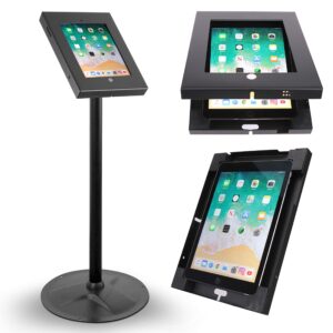 pyle anti-theft tablet security stand kiosk - heavy duty aluminum metal floor standing mount tablet case holder display w/ 37.80 inch pole height, designed for ipad 2 3 4 air tablets -pspadlk45 black