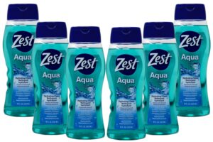 zest aqua hydrating body wash, 18 fl oz (pack of 6) - moisturizing & refreshing shower gel, easily lathers for a relaxing bubble bath - foaming & exfoliating skin cleanser for a smooth & clean skin