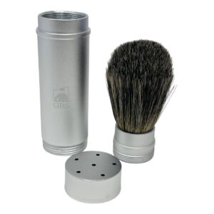 g.b.s 5.5in silver metal canister portable badger hair shaving brush for men, travel friendly