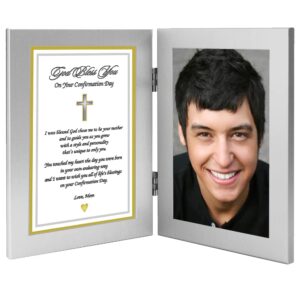 confirmation gift for son or daughter, poem from mom in double frame, add 4x6 inch photo silver