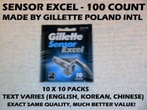 100 counts-gillette sensor excel blade refill cartridges