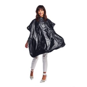 betty dain lustre shampoo cape, waterproof, stain resistant vinyl, touch-and-close fastener, soft nylon neckband, safe for all salon processes, 36 inches wide x 54 inches long, black