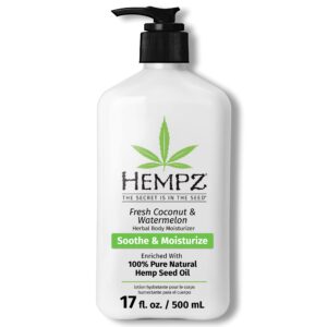 hempz body lotion - fresh coconut & watermelon daily moisturizing cream, shea butter body moisturizer - skin care products, hemp seed oil - large