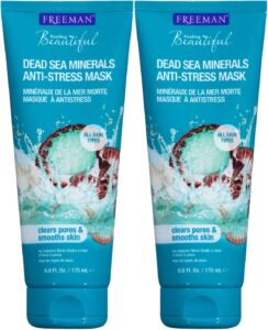 freeman anti-stress clay facial mask with dead sea minerals, balancing and clearing beauty face mask, 6 oz, 2 pack