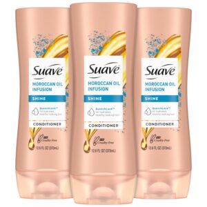 suave argan oil conditioner, moroccan infusion, shine 3-pack – treatment for dry, damaged hair, 12.6 oz ea