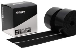 strenco 2 inch hook and loop strips with adhesive - 5 yards - heavy duty tape - black sticky back fastener