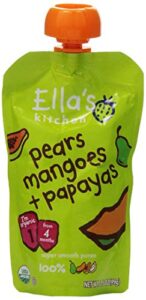 ella's kitchen organic 4+ months baby food, pears, mangoes and papayas fruit puree, 3.5 oz. pouch