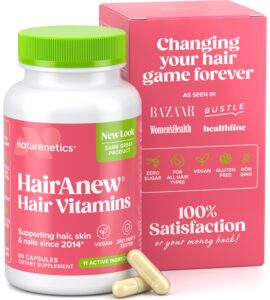 naturenetics hairanew hair growth vitamins for women & men - hair vitamins for faster hair growth & thickness - part of proceeds go to hair loss charity - vegan hair supplement for hair skin nails (1)