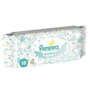 pampers sensitive wipes, convenience pack, 18 count