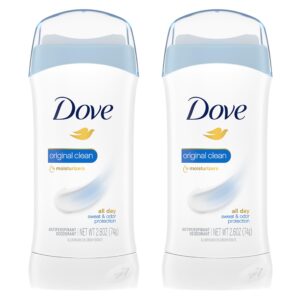 dove invisible solid antiperspirant deodorant stick for women, original clean, for all day underarm sweat and odor protection 2.6 oz 2 count