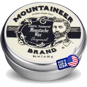 mountaineer brand mustache wax for men | 100% natural beeswax/plant based oils | grooming beard moustache wax tin | lasting hold | smooth, condition, styling balm | original blend scent 2oz