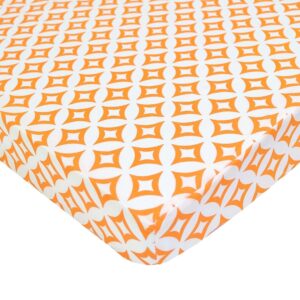 american baby company 100% natural cotton percale fitted portable/mini crib sheet, orange tweedle dee tile, soft breathable, for boys and girls