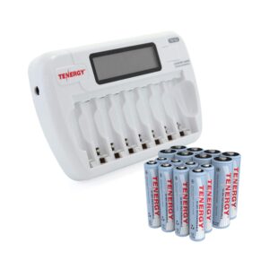 tenergy aa aaa rechargeable battery and charger combo tn162 8-bay smart lcd aa/aaa nimh/nicd charger + 8 aa & 8 aaa nimh rechargeable batteries