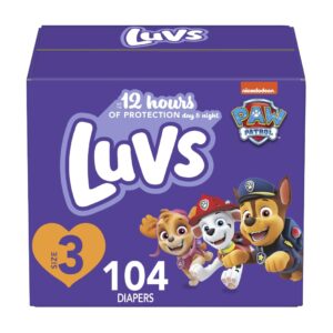 luvs size 3 baby diapers, platinum protection bluey diapers for day & night, size 3, 104 count (packaging may vary)