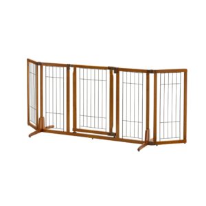 richell wide premium plus freestanding pet gate with door, 55" to 84" wide dog gate