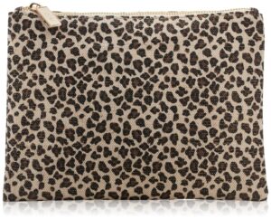 jouer leopard it bag | versatile cosmetic bag | portable travel purse | top zipper closure | leopard print on canvas | | paraben, glute, cruelty free | vegan friendly