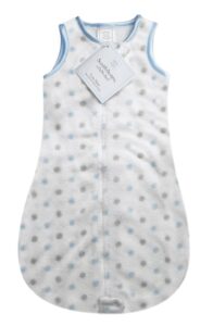 swaddledesigns cozy plush sleeping sack, sleeveless wearable blanket with 2-way zipper, pastel blue and sterling dots, 6-12 months