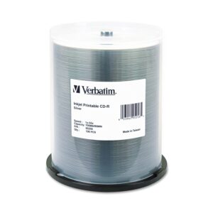 verbatim 95256 cd-r, 700mb, 52x, silver inkjet printable, 100/pk spindle