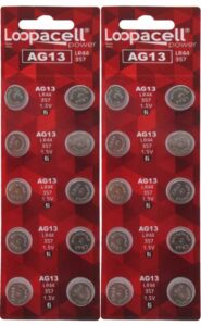 loopacell lr44 ag13 357 303 sr44 battery 1.5v button coin cell 20 batteries