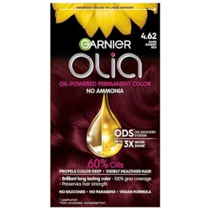 garnier hair color olia ammonia-free brilliant color oil-rich permanent hair dye, 4.62 dark garnet red, 1 count (packaging may vary)