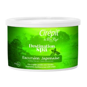 cirepil - destination spa, excursion japonaise - 400g / 14.11 oz wax tin - green tea scent - thin gel texture - perfect for large areas & all hair types - strips needed