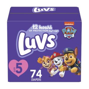 luvs size 5 baby diapers, platinum protection bluey diapers for day & night, size 5, 74 count (packaging may vary)