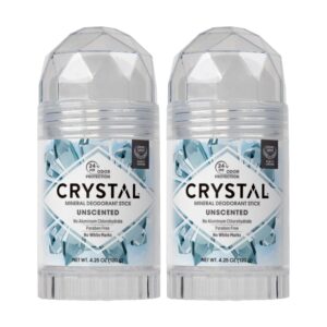 crystal™ travel stick mineral deodorant - unscented body deodorant with 24-hour odor protection, non-staining & non-sticky, aluminum chloride & paraben free, 1.5 fl oz – (pack of 2)