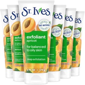 st. ives fresh skin apricot face scrub, deep exfoliator skin care for clean, glowing skin, oil-free facial scrub made with 100% natural exfoliants, 6 oz, 6 pack