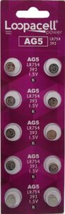 loopacell 10 pack ag5 lr754 393 sr48 1.5 volt alkaline cell watch batteries