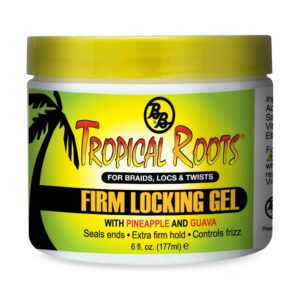 bronner bros tropical roots firm locking gel - loc & twist gel ideal for braids, twists & locs with pineapple & guava extracts, vitamins b5 & b12 - strong hold, non-flaking, moisture & shine - 6oz