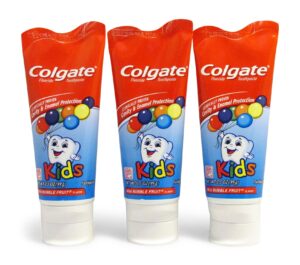 colgate kids 3.5 oz 3-pack mild bubble fruit flavor toothpaste fluoride cavity & enamel protection