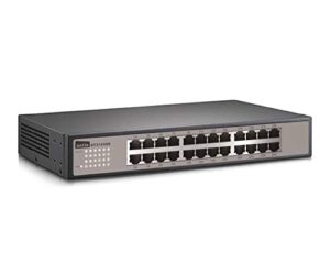 netis st3124gs 24 port unmanaged 10/100/1000m gigabit switch, desktop ethernet splitter, ethernet hub, plug and play, fanless quite, traffic optimization, sturdy metal desktop size, expandable to standard 19 inch rack mount with included mounting bracket,