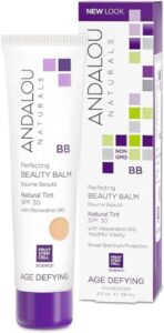 andalou naturals perfecting bb beauty balm natural tinted moisturizer with spf 30, 2-in-1 bb cream & face sunscreen with broad spectrum protection, mineral sunscreen with non-nano zinc oxide, 2 fl oz