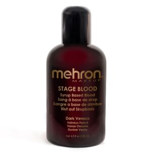 mehron makeup stage blood | realistic fake blood for halloween | stage blood makeup | made in the usa | washable fake blood for special fx, stage & screen, halloween, & cosplay (4.5) (dark venous)