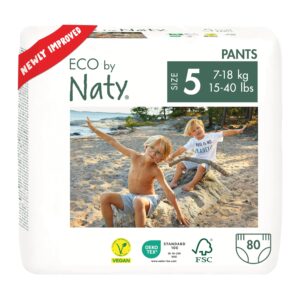 eco by naty pull ups - hypoallergenic and chemical-free training pants, highly absorbent and eco friendly pull ups for boys and girls - size (5) 3t-4t (26-40 lbs) – 80 count