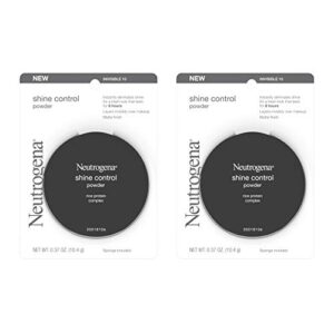 neutrogena shine control mattifying face powder for oily or combination skin, lightweight & oil-absorbing powder with rice protein, compact with application sponge, invisible 10,.37 oz.