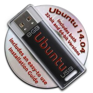 ubuntu linux 14.04 bootable 8gb usb flash drive - contains both 32-bit and 64-bit.